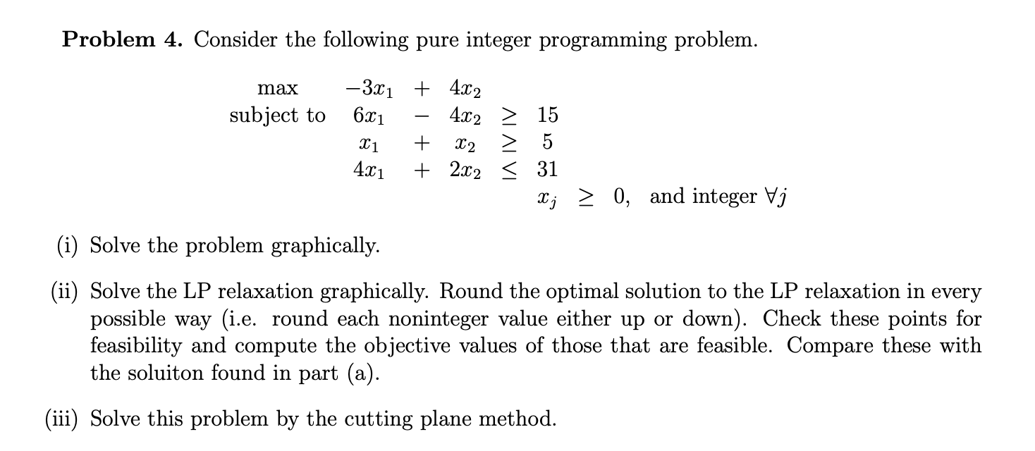 Solved Problem 4. Consider the following pure integer | Chegg.com