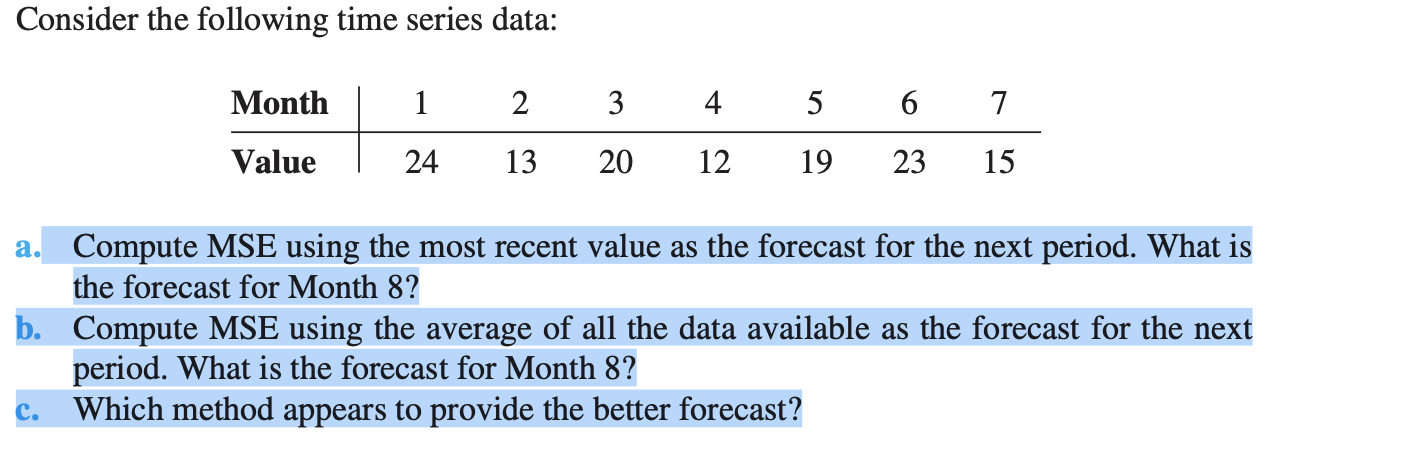Solved Consider the following time series data: a. Compute | Chegg.com