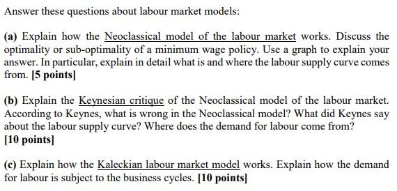 Solved Answer these questions about labour market models: | Chegg.com