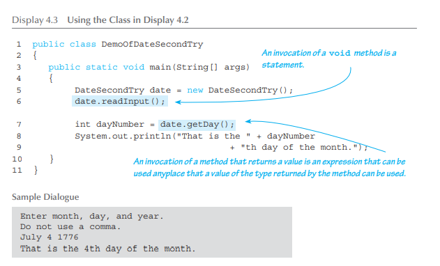 Solved Create a method to DateSecondTry (Display 4.2, pp. | Chegg.com