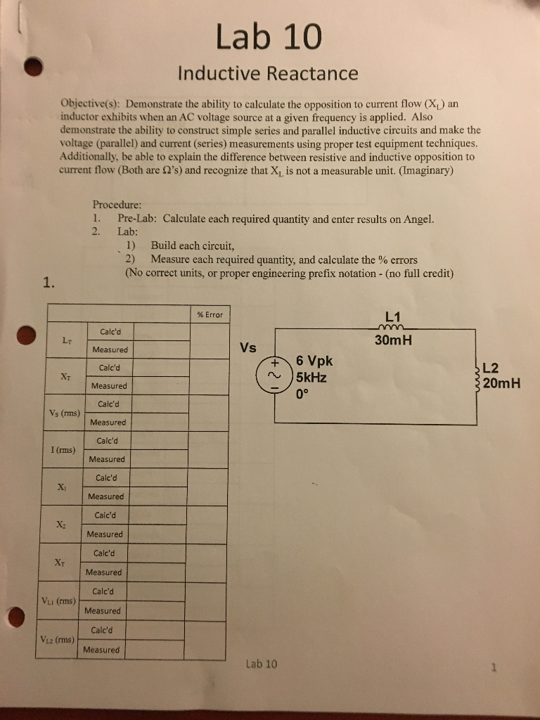 Solved I need to fill in all the Calc'd spaces. The measured | Chegg.com