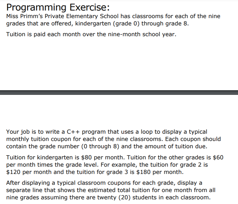 Solved Programming Exercise: Miss Primm's Private Elementary | Chegg.com