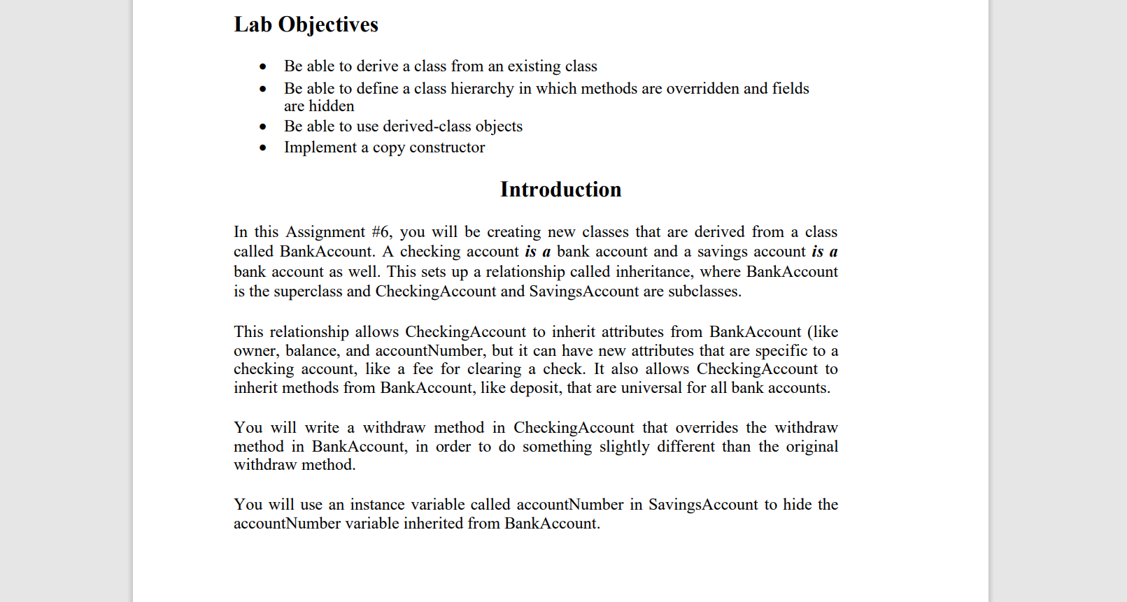 Solved Lab Objectives Be able to derive a class from an | Chegg.com