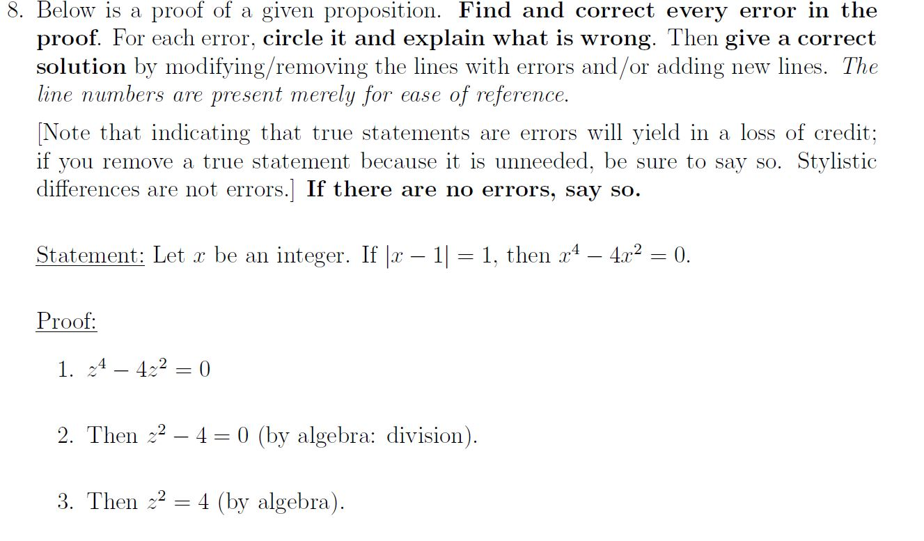 Solved 8. Below is a proof of a given proposition. Find and | Chegg.com