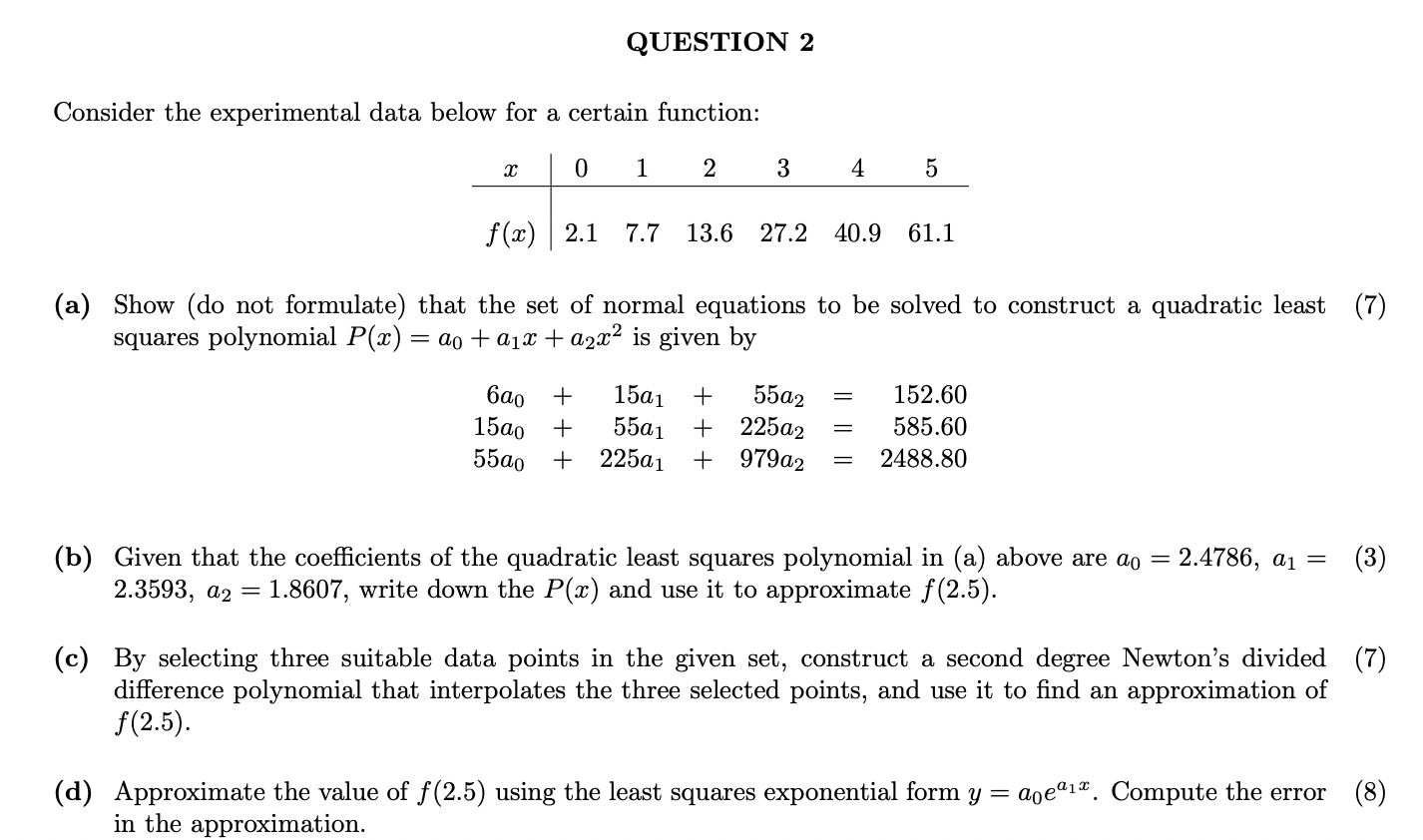 Solved QUESTION 2 Consider the experimental data below for a | Chegg.com