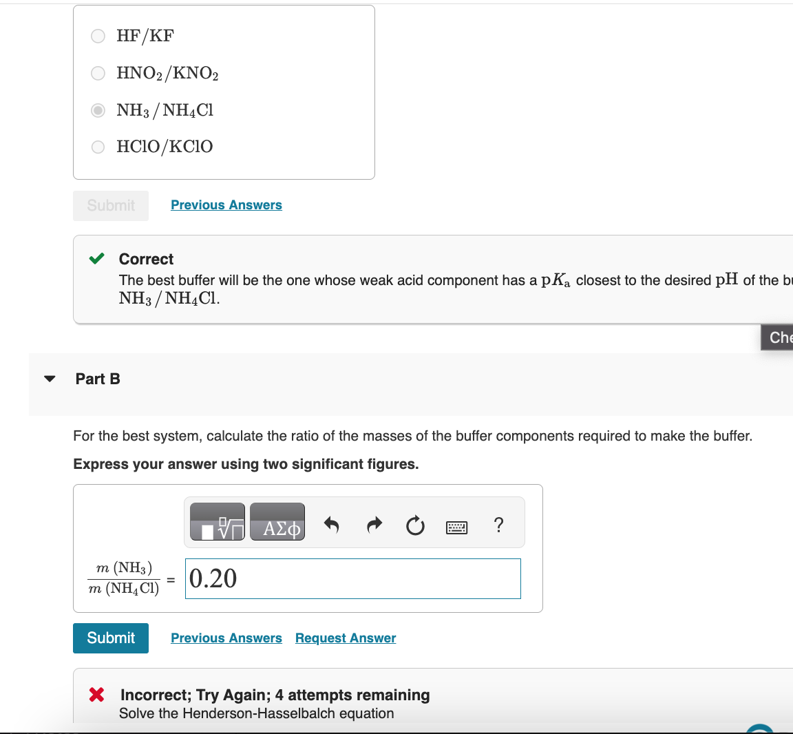 Solved HF/KFHNO2/KNO2NH3/NH4ClHClO/KClO Correct The best | Chegg.com