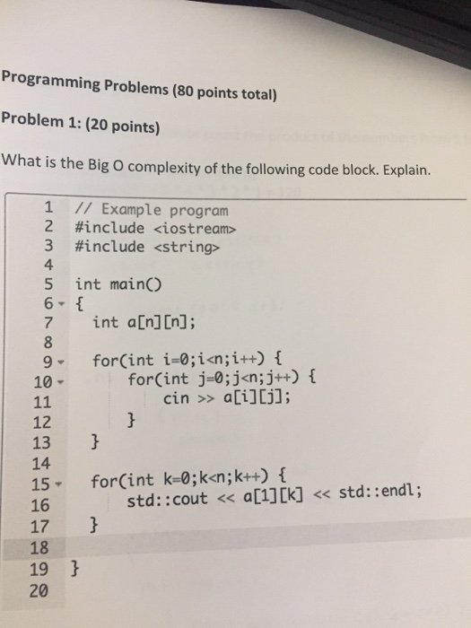 Solved what is the big O complexity of the following code | Chegg.com