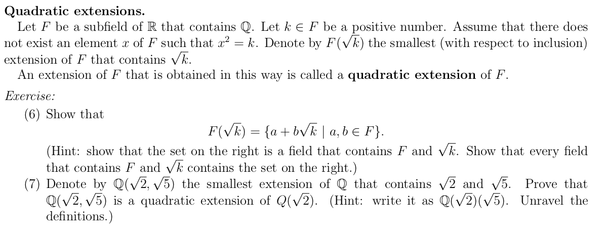 Solved Quadratic extensions. Let F be a subfield of R that | Chegg.com