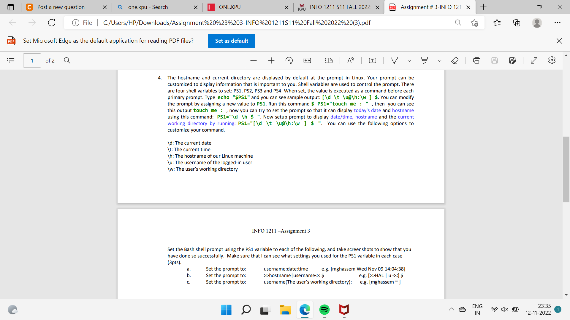 Solved Customize the prompt with username, one $, ﻿date, one | Chegg.com