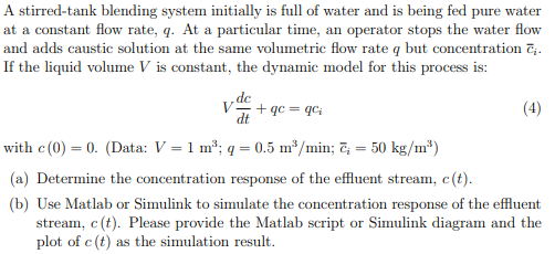 Solved A stirred-tank blending system initially is full of | Chegg.com