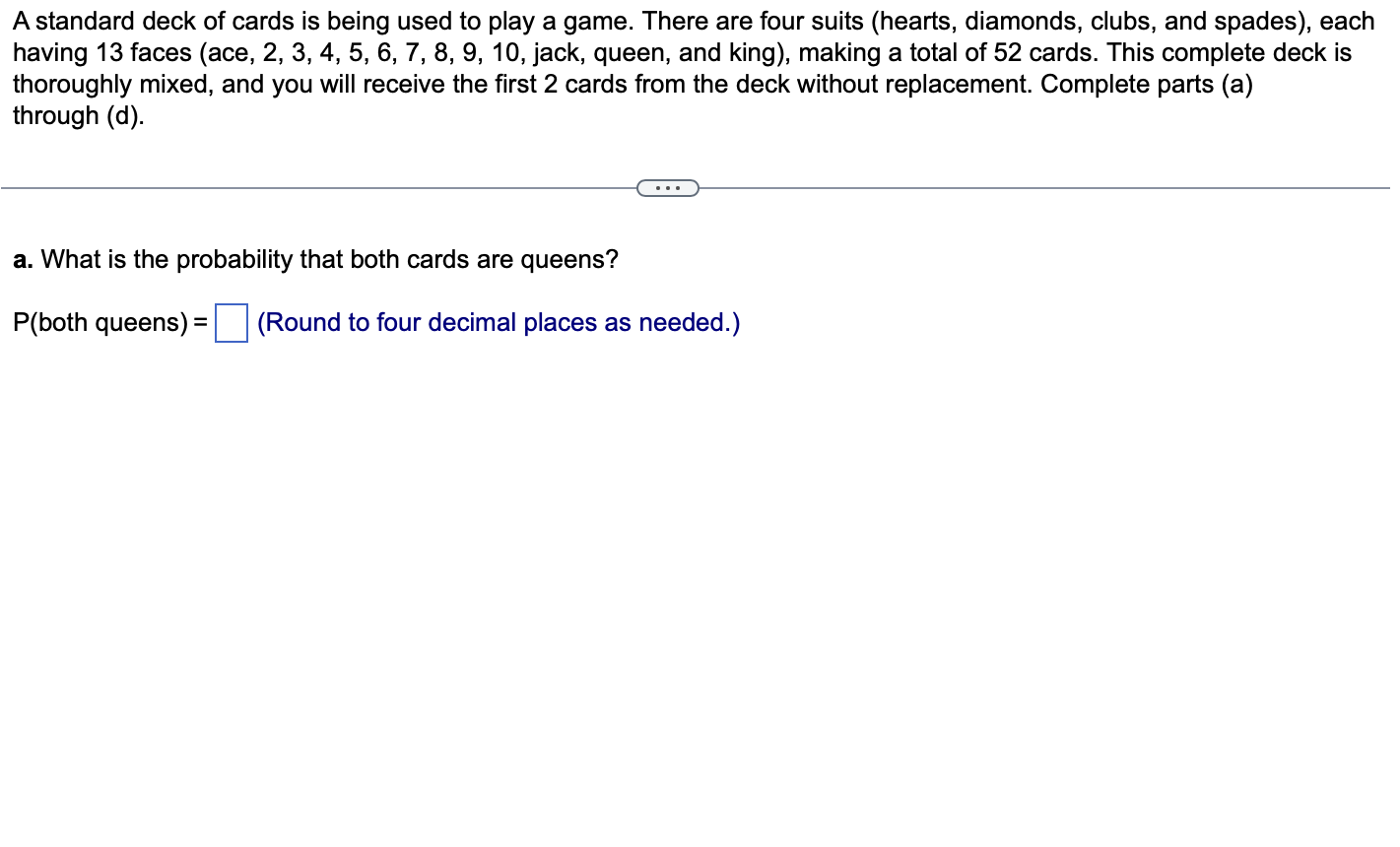 Solved b. What is the probability that the first card is a 6 | Chegg.com