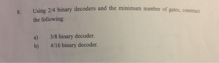 Solved Using 2/4 binary decoders and the minimum number of | Chegg.com