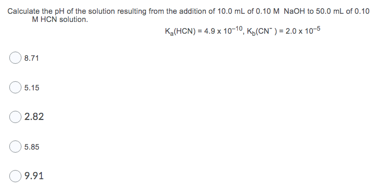 Solved Calculate the pH of the solution resulting from the | Chegg.com