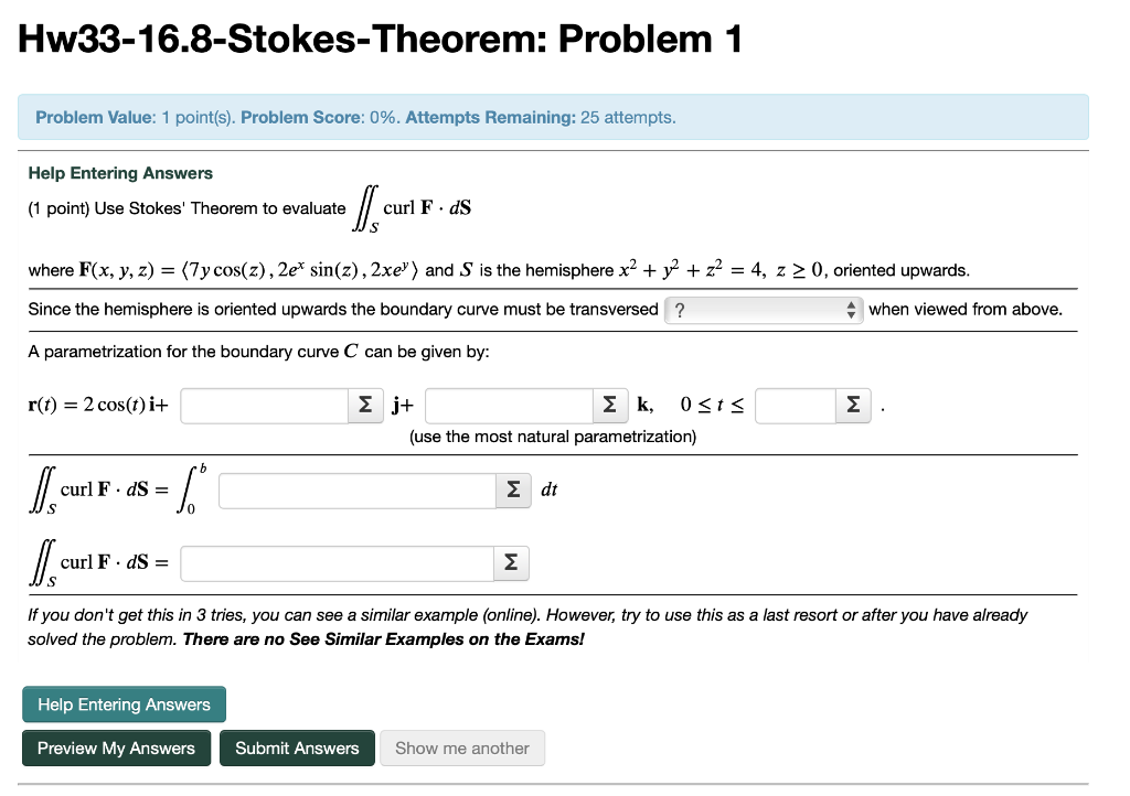 Solved Hw33-16.8-Stokes-Theorem: Problem 1 Problem Value: 1 | Chegg.com