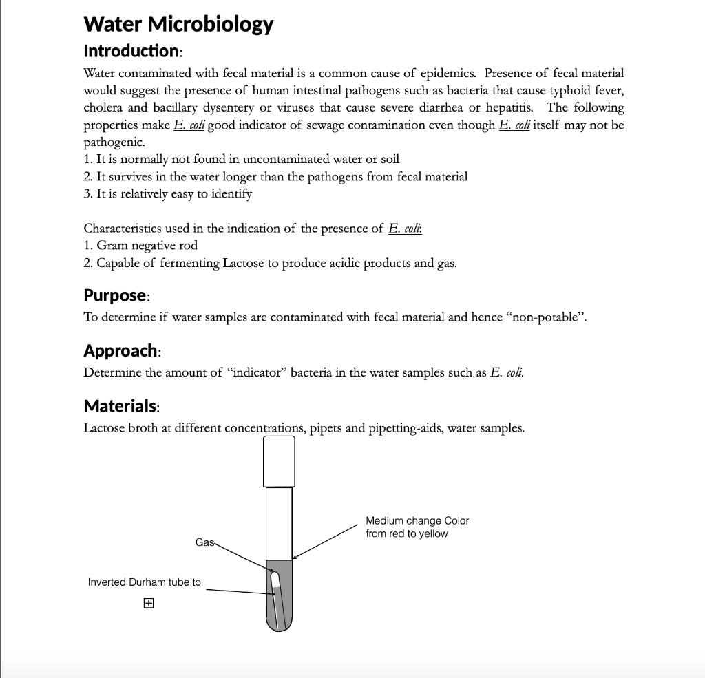 Solved Water Microbiology Introduction: Water contaminated | Chegg.com