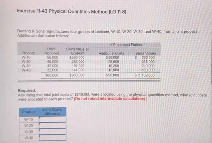Solved Exercise 11-43 Physical Quantities Method (LO 11-8) | Chegg.com