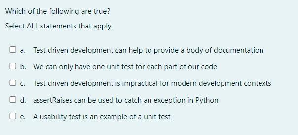 Solved Which of the following are true? Select ALL | Chegg.com
