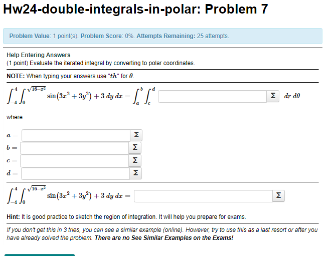Solved Hw24-double-integrals-in-polar: Problem 7 Problem | Chegg.com