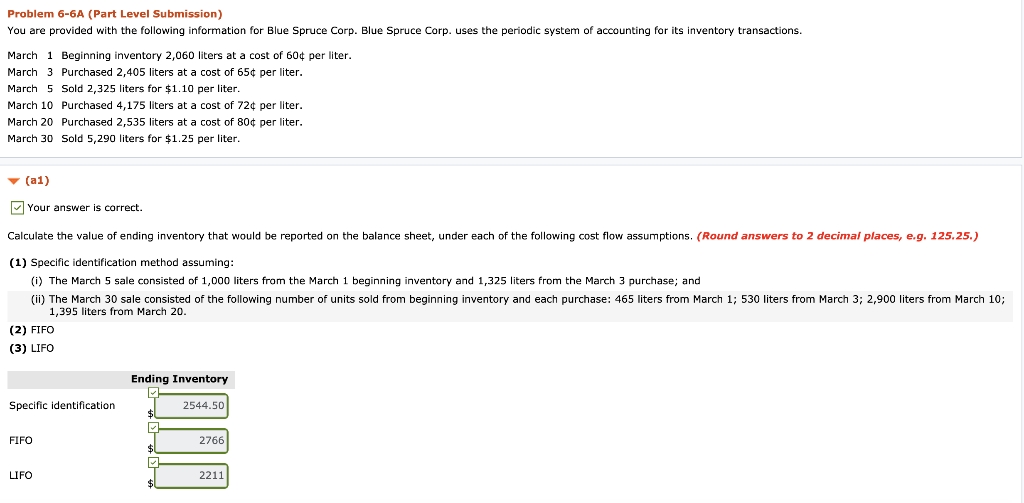 Solved Problem 6-6A (Part Level Submission) You are provided | Chegg.com