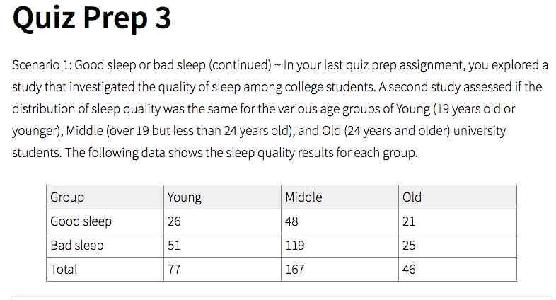 Solved Quiz Prep 3 Scenario 1: Good sleep or bad sleep | Chegg.com