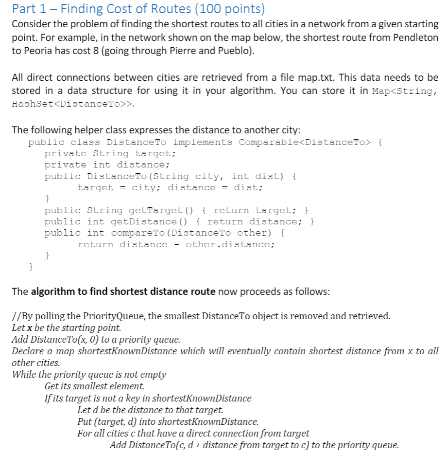Solved Part 1 – Finding Cost of Routes (100 points) Consider | Chegg.com