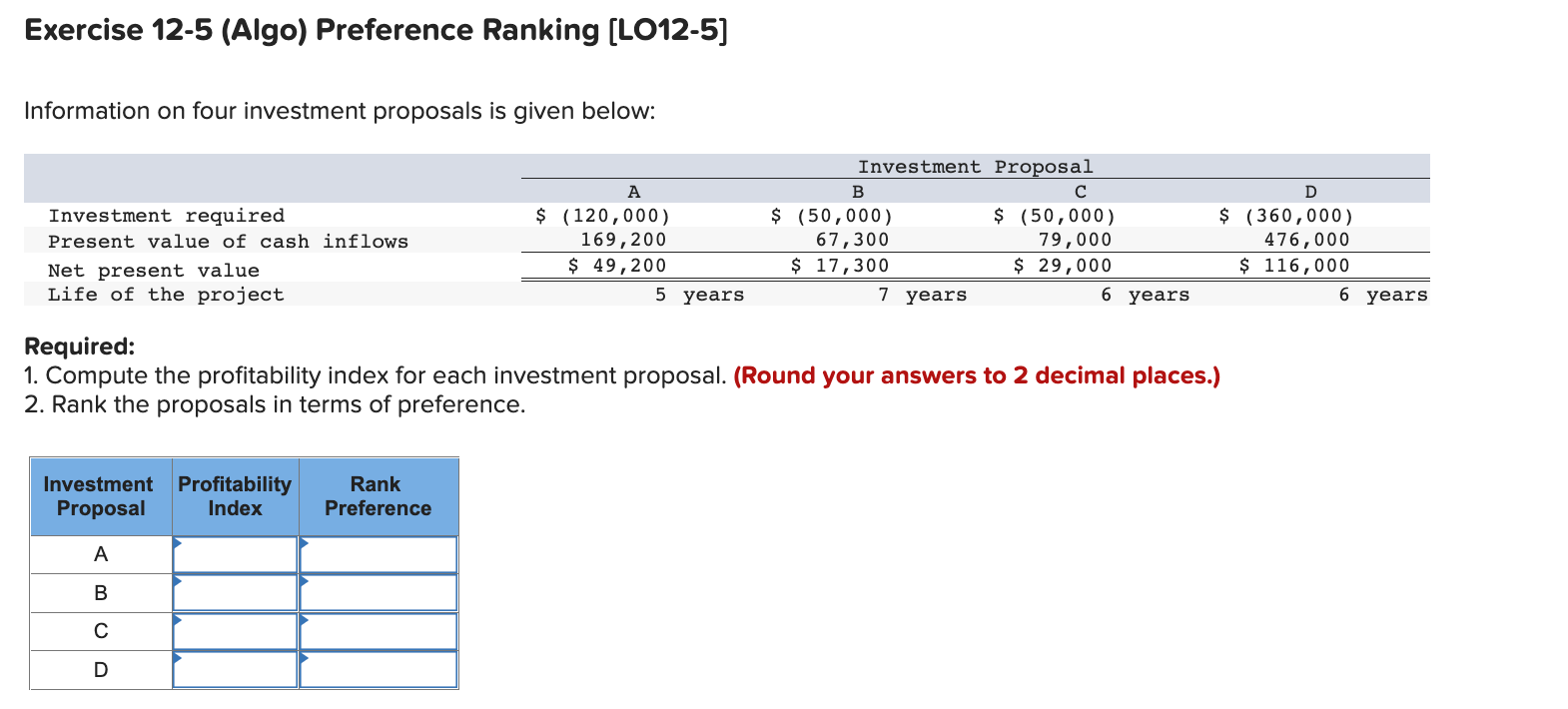 Solved Exercise 12-5 (Algo) Preference Ranking [LO12-5] | Chegg.com