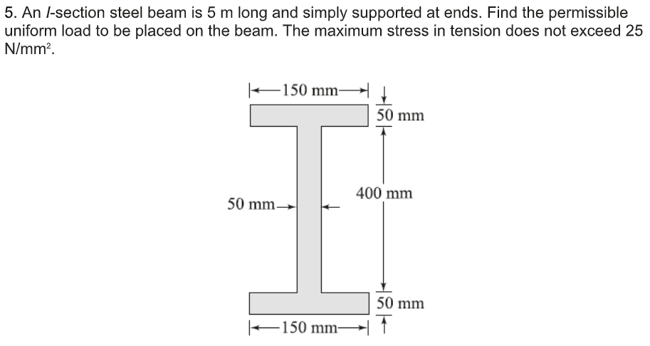 Solved 5. An l-section steel beam is 5 m long and simply | Chegg.com