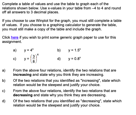 Solved Complete a table of values and use the table to graph | Chegg.com