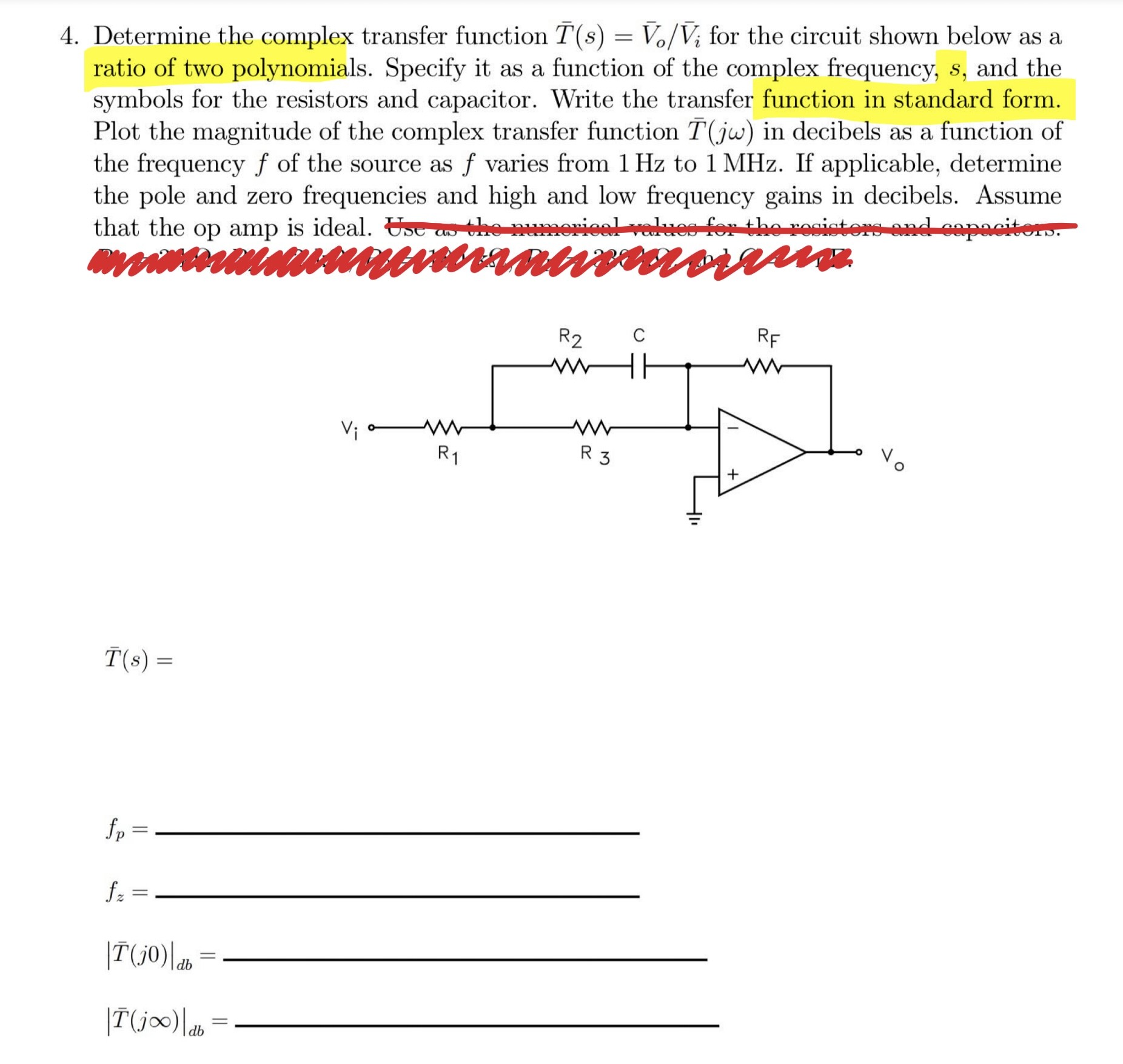 Solved Determine the complex transfer function for the | Chegg.com
