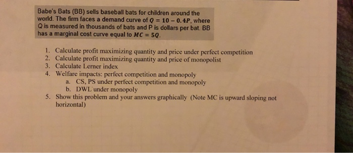 Solved Babe S Bats Bb Sells Baseball Bats For Children Chegg