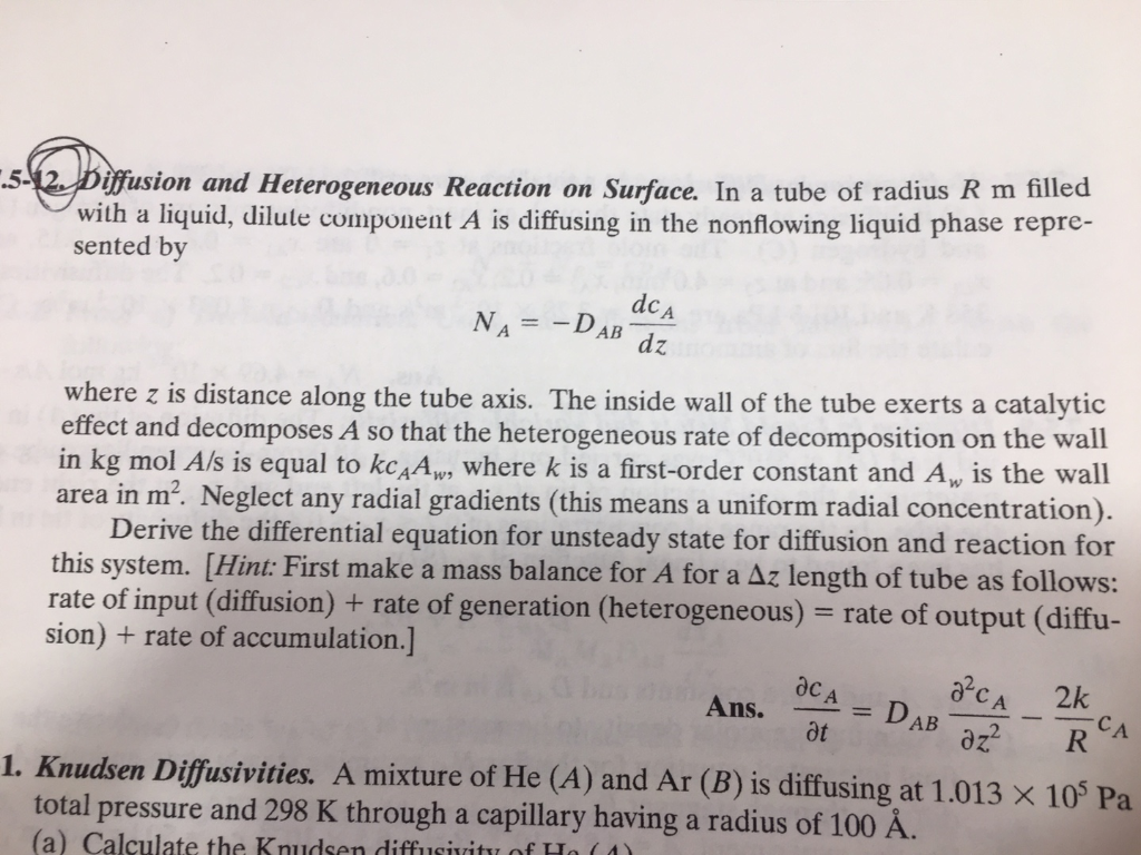.5-12. Diffusion and Heterogeneous Reaction on with a | Chegg.com