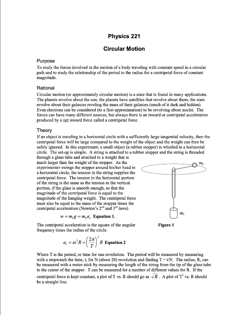 Solved Physics 221 Circular Motion Purpose To study the | Chegg.com