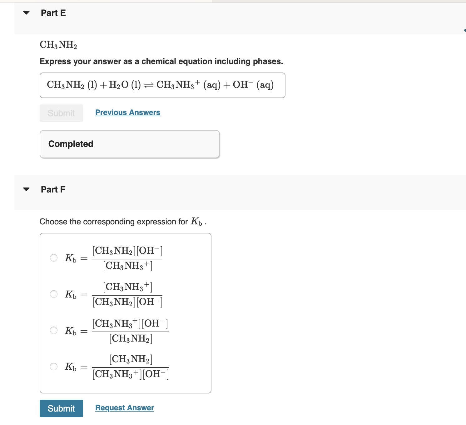 Solved CH3NH2 Express your answer as a chemical equation | Chegg.com