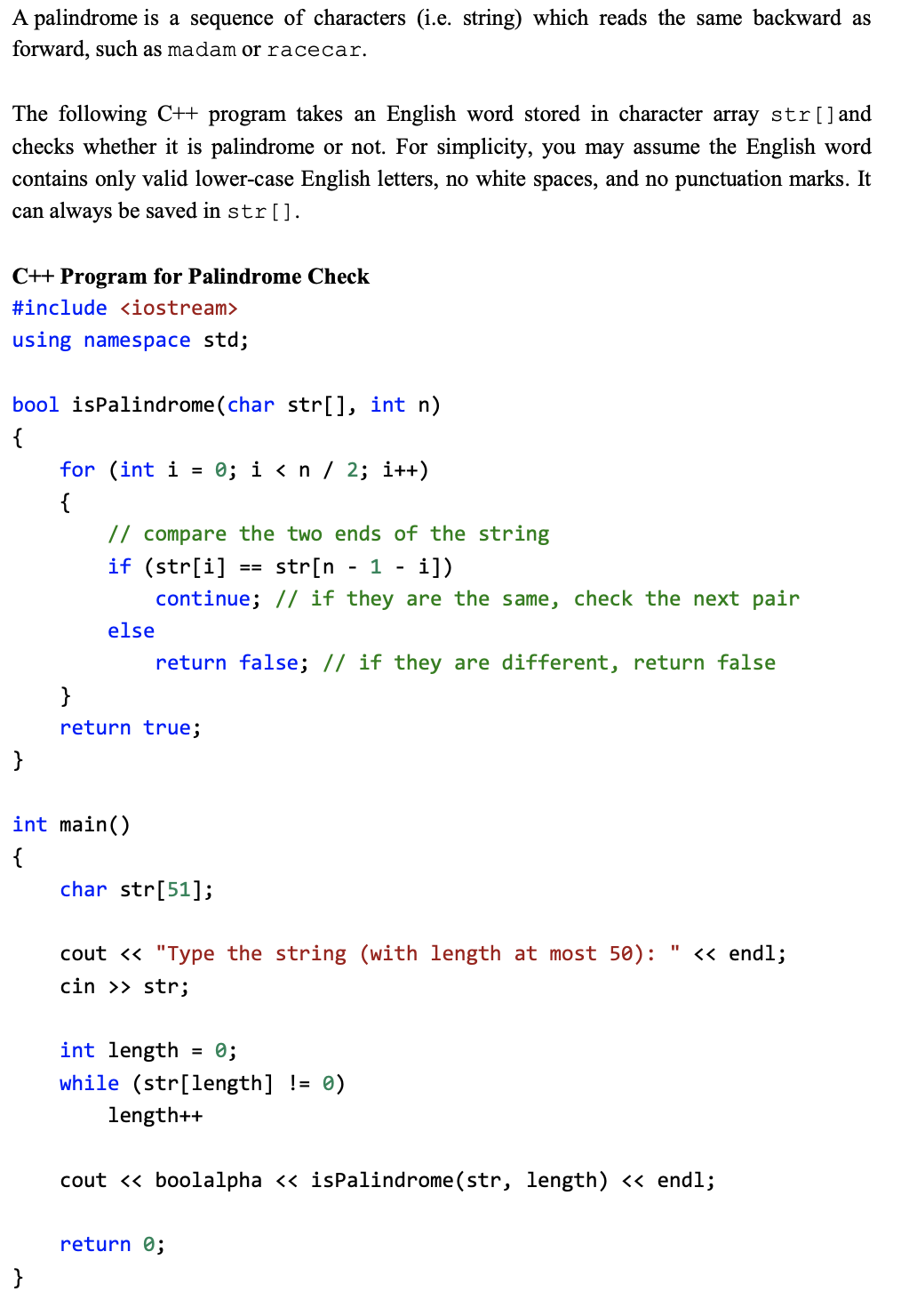 A palindrome is a sequence of characters (i.e. | Chegg.com