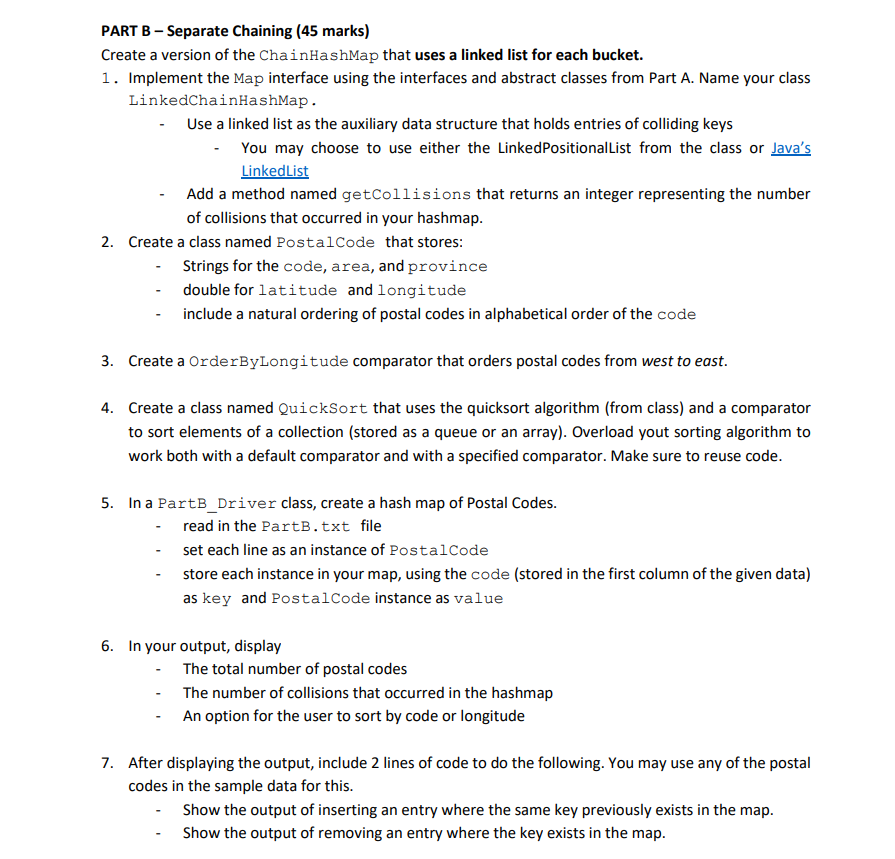 Solved PART B - Separate Chaining (45 marks) Create a | Chegg.com