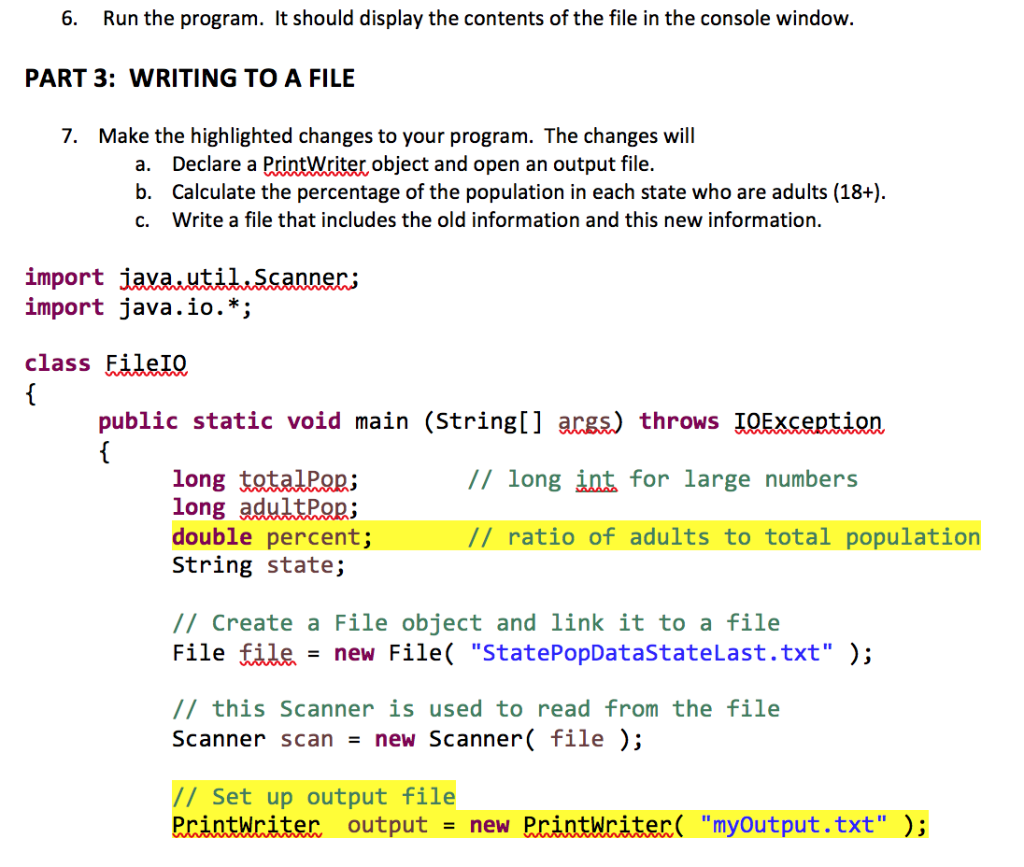 Solved PART 2: READING A FILE 4. Create a new class. Name | Chegg.com