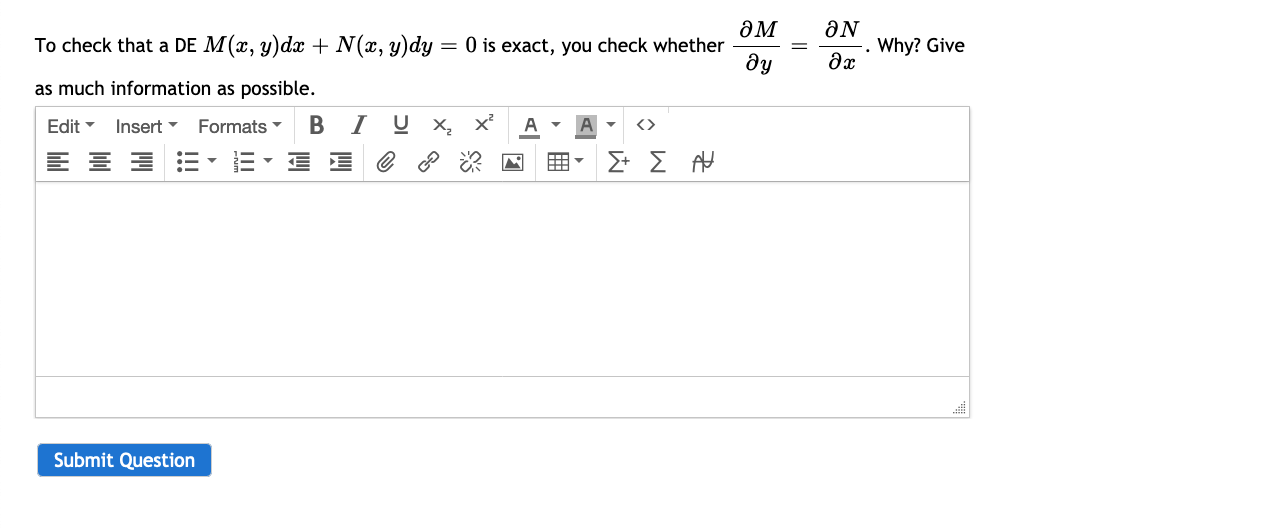 Solved aM To check that a DE M(x, y)dx + N(x, y)dy = 0 is | Chegg.com