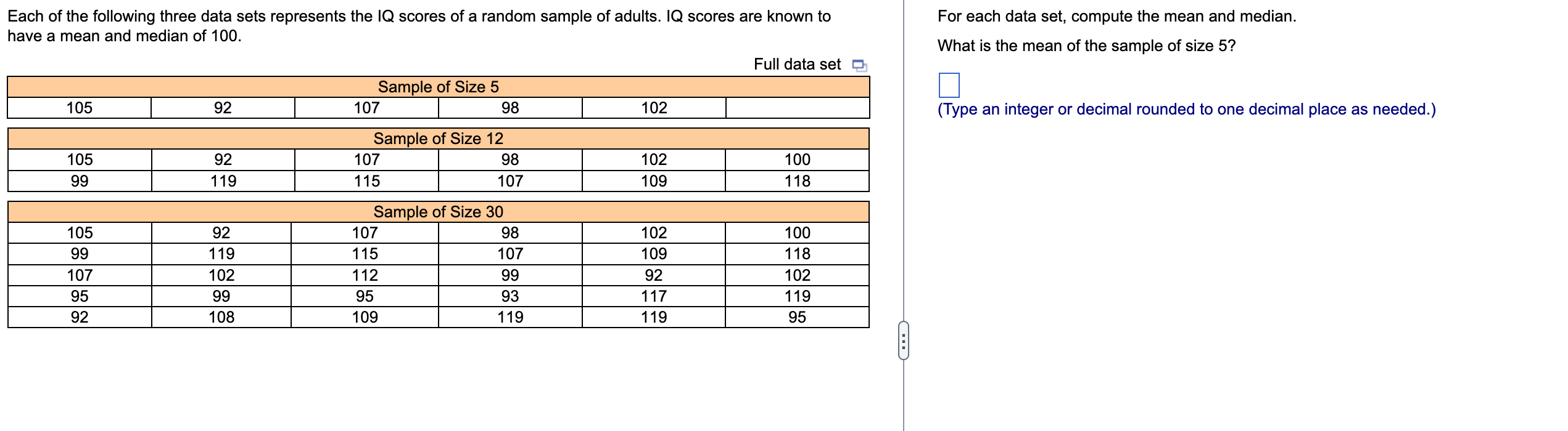 Solved Each of the following three data sets represents the | Chegg.com