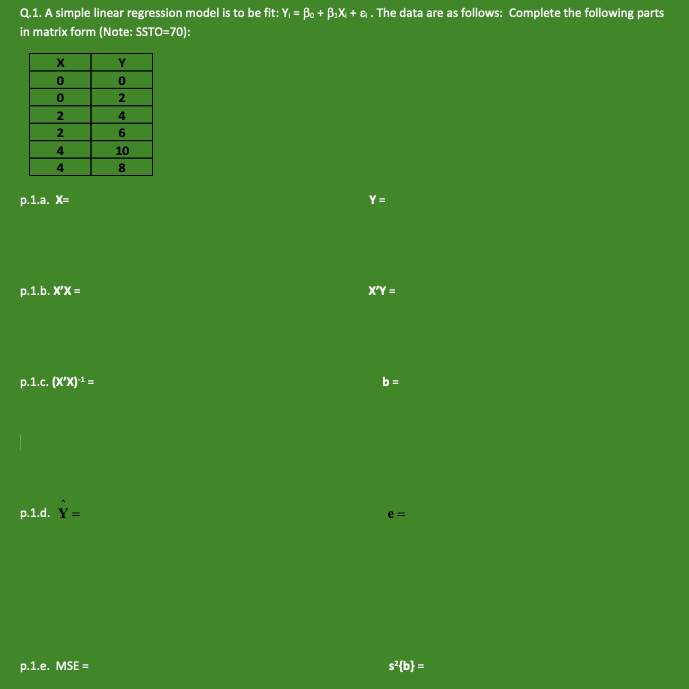 Q 1 A Simple Linear Regression Model Is To Be Fit