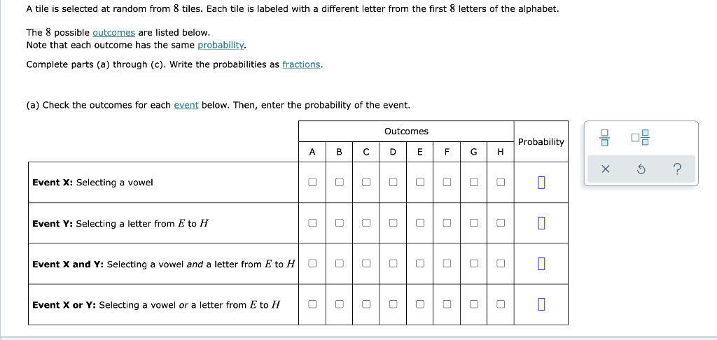 Solved A tile is selected at random from 8 tiles. Each tile | Chegg.com