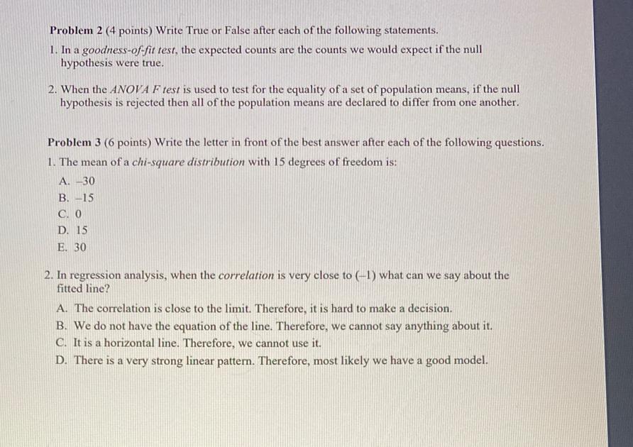 Solved Problem 2 ( 4 points) Write True or False after each | Chegg.com