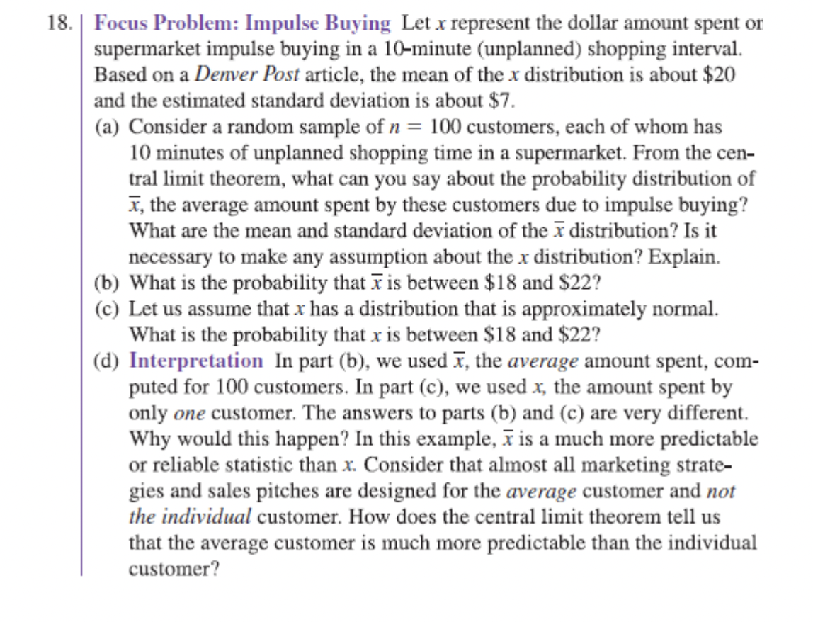 Solved Focus Problem: Impulse Buying Let x represent the | Chegg.com