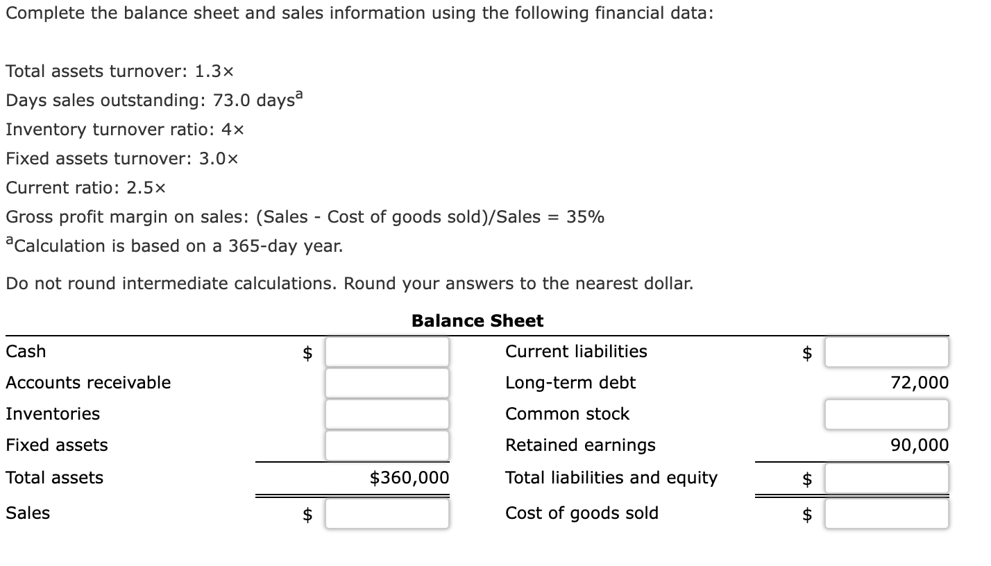 Solved Complete the balance sheet and sales information | Chegg.com