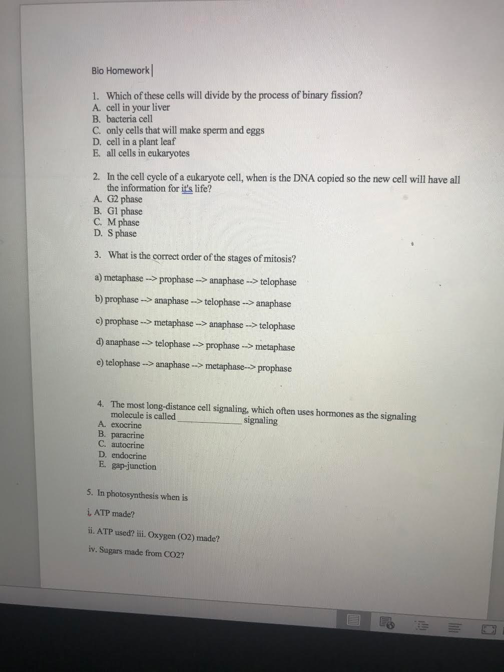 Solved Bio Homework 1. Which of these cells will divide by | Chegg.com