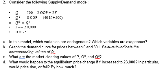 Solved 2. Consider the following Supply/Demand model: - | Chegg.com