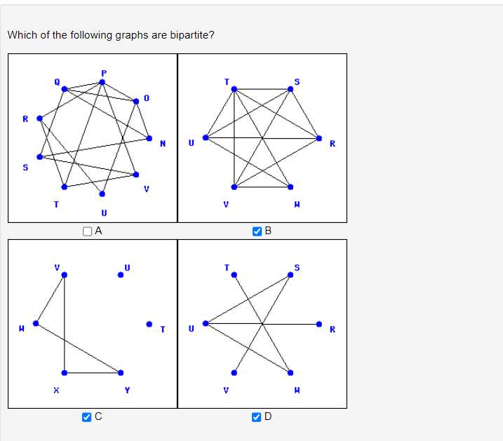 Solved Which of the following graphs are bipartite? | Chegg.com