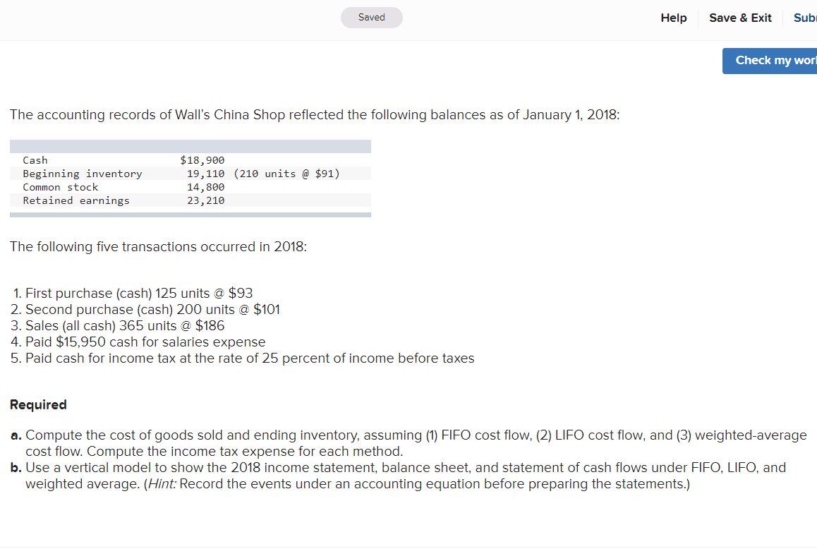 Solved Saved Help Save & Exit Sub Check my worl The | Chegg.com