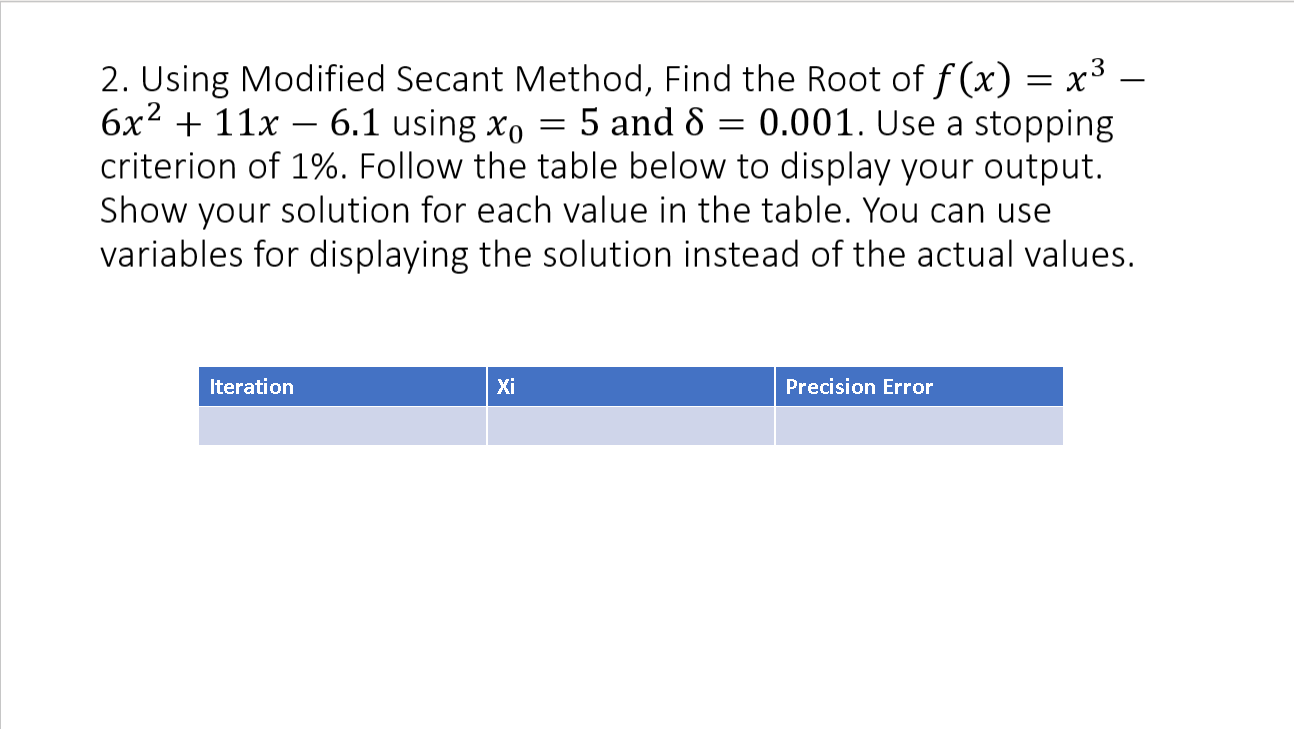 Solved 2. Using Modified Secant Method, Find the Root of | Chegg.com