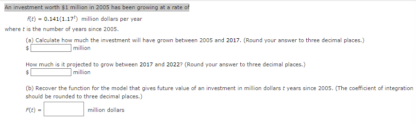 Solved An investment worth $1 million in 2005 has been | Chegg.com