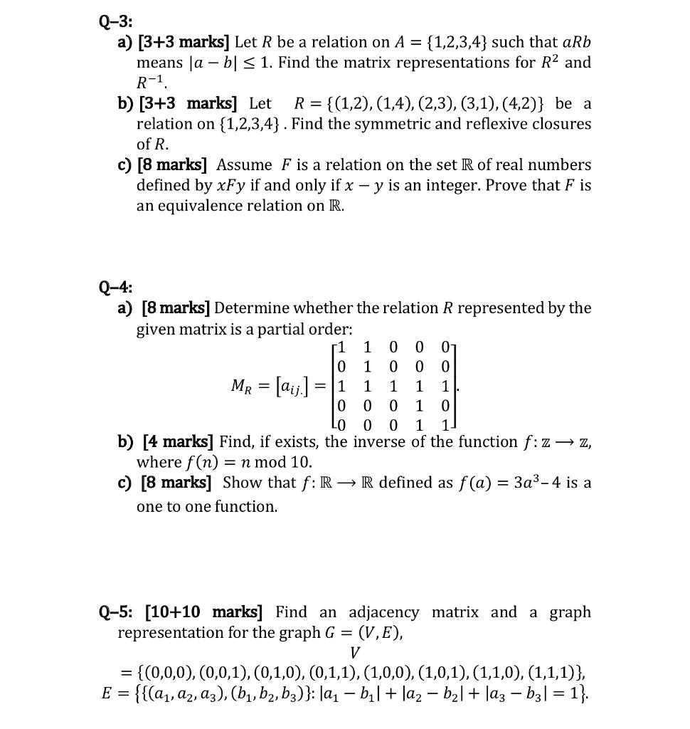 Solved Q-3: a) [3+3 marks] Let R be a relation on A = | Chegg.com